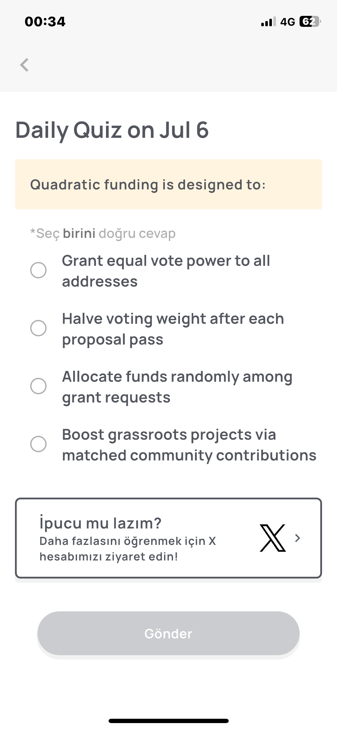 Quadratic funding is designed to: Grant | StudyX
