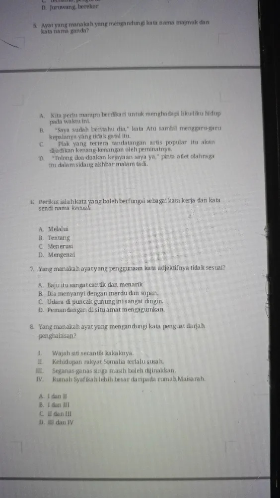 5. Ayat yang manakah yang mengandungi kata | StudyX