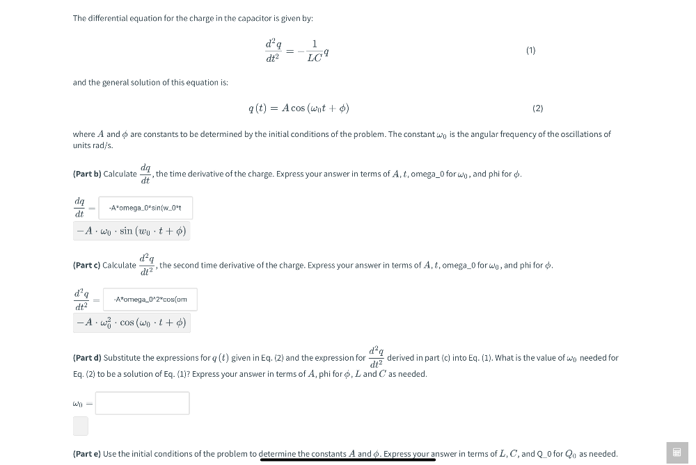 The differential equation for the charge in | StudyX