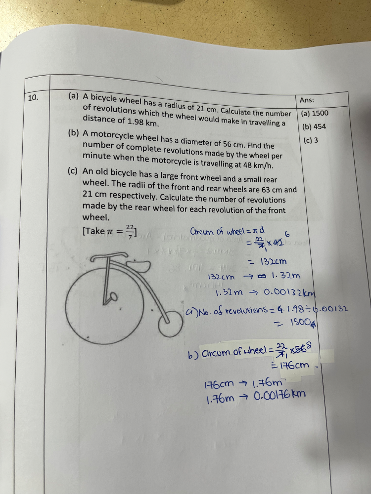 (a) A bicycle wheel has a radius of 21 cm. | StudyX