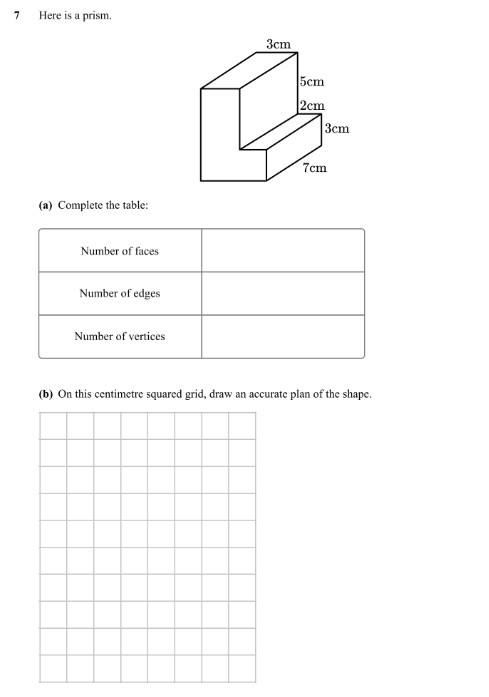 Here is a prism. (a) Complete the table: | | StudyX