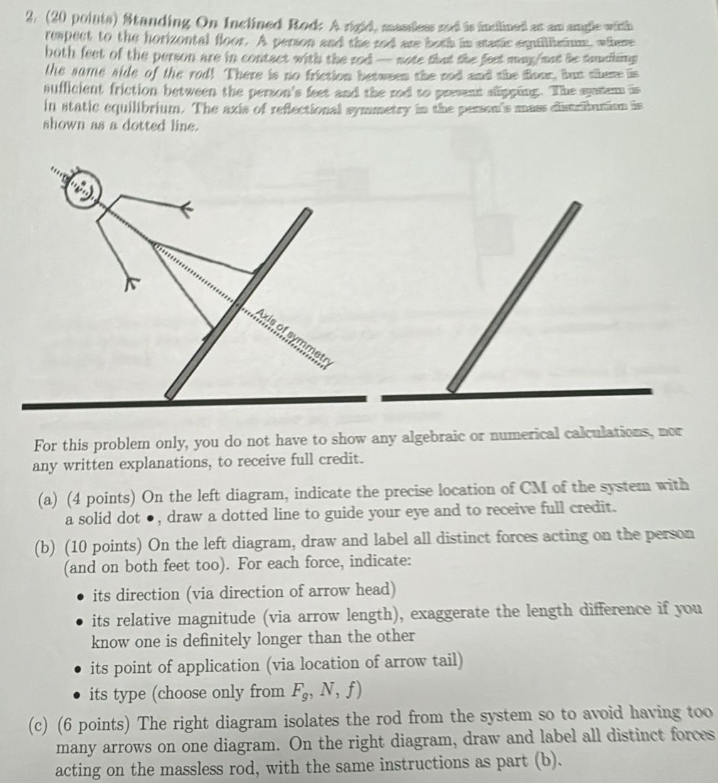 (20 points) Standing On Inclined Rod: A