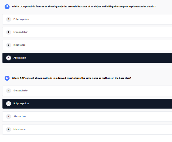 9 Which OOP principle focuses on showing | StudyX