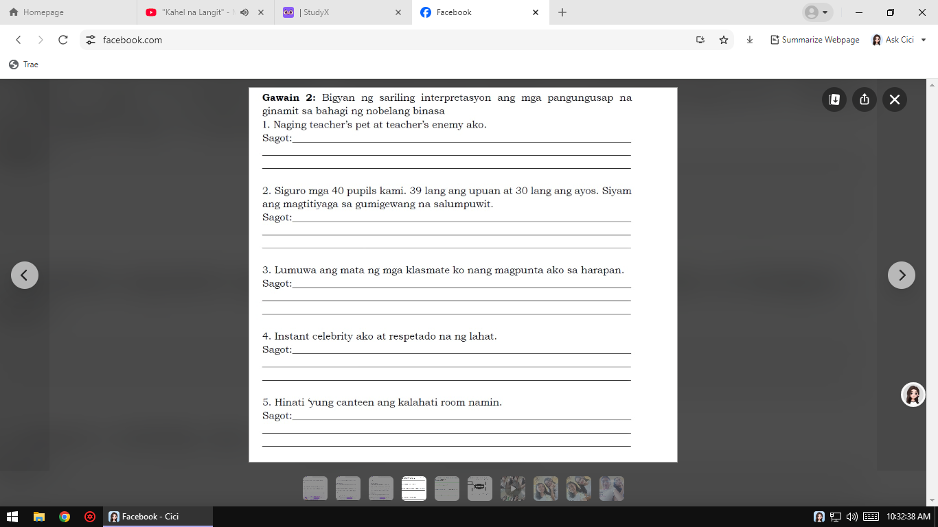 Gawain 2: Bigyan ng sariling interpretasyon | StudyX