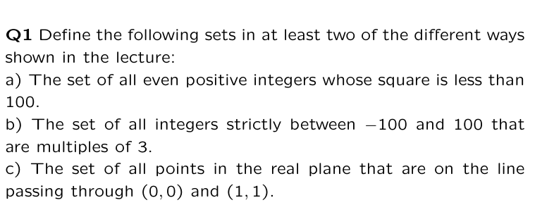 Q1 Define the following sets in at least two | StudyX