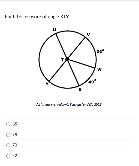 Find the measure of angle XTY. 65 98 70 52 | StudyX