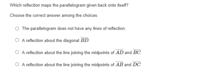 Examine the parallelogram. Which reflection | StudyX