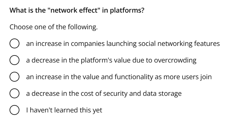 What is the "network effect" in platforms? | StudyX