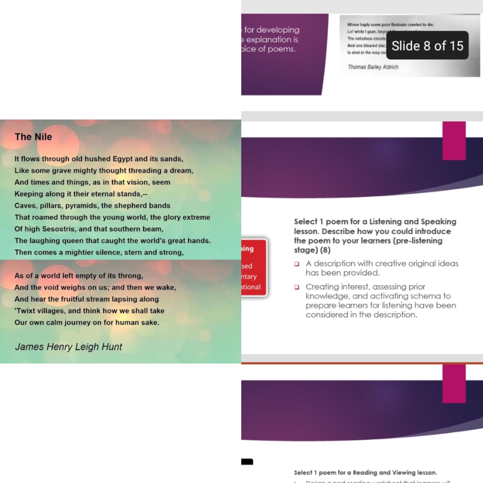 Select 1 poem for a Listening and Speaking | StudyX