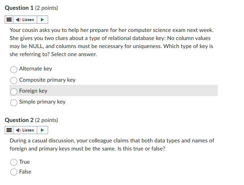 Question 1 (2 points) Your cousin asks you