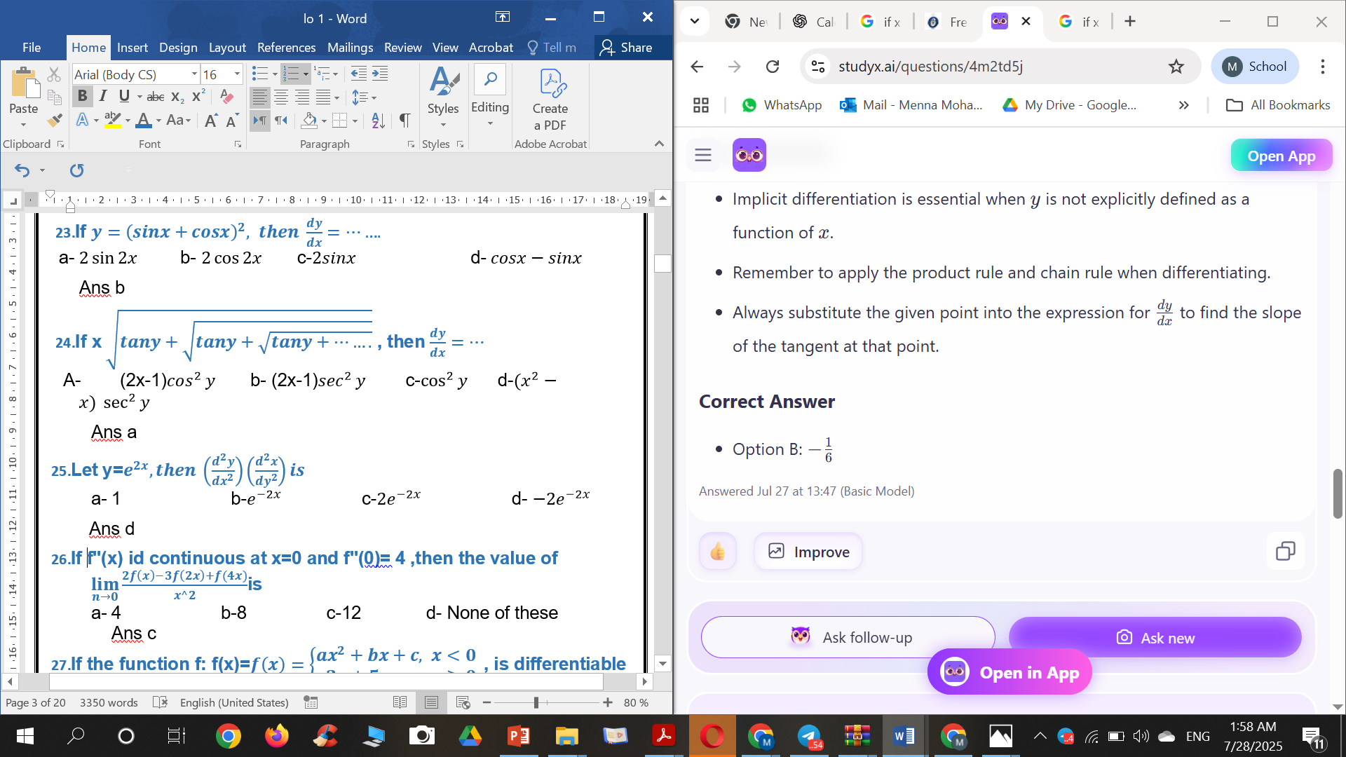 23. If $y = (sinx + cosx)^2$, then $ | StudyX