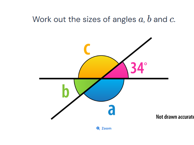 Work out the sizes of angles a, b and c.