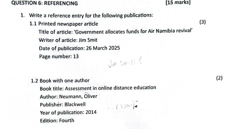 QUESTION 6: REFERENCING 1. Write a | StudyX