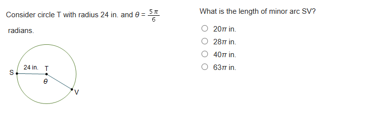 Consider circle T with radius 24 in. and $ | StudyX