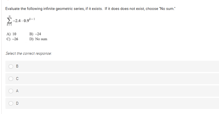 Evaluate the following infinite geometric | StudyX
