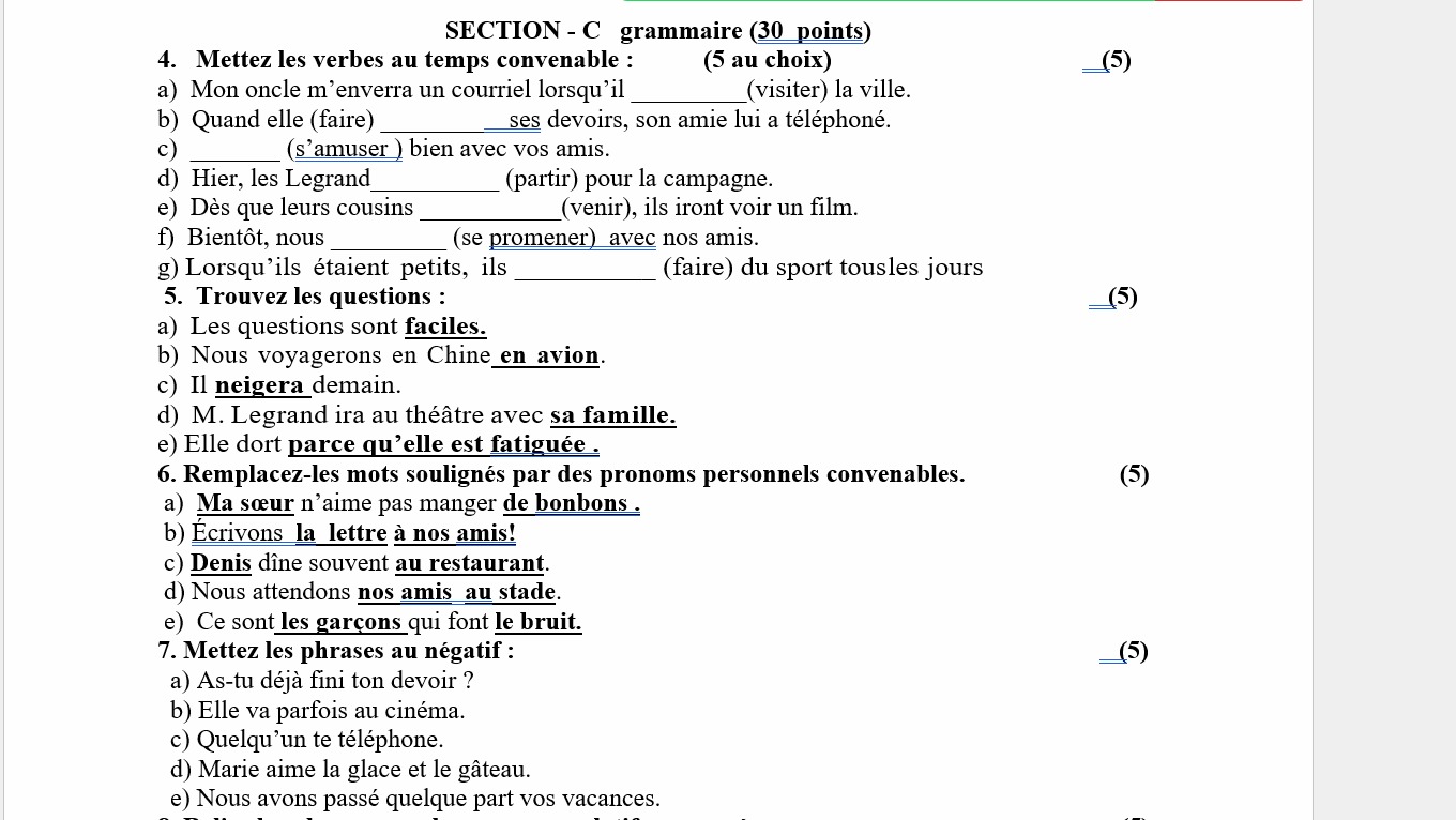 4. Mettez les verbes au temps convenable : | StudyX