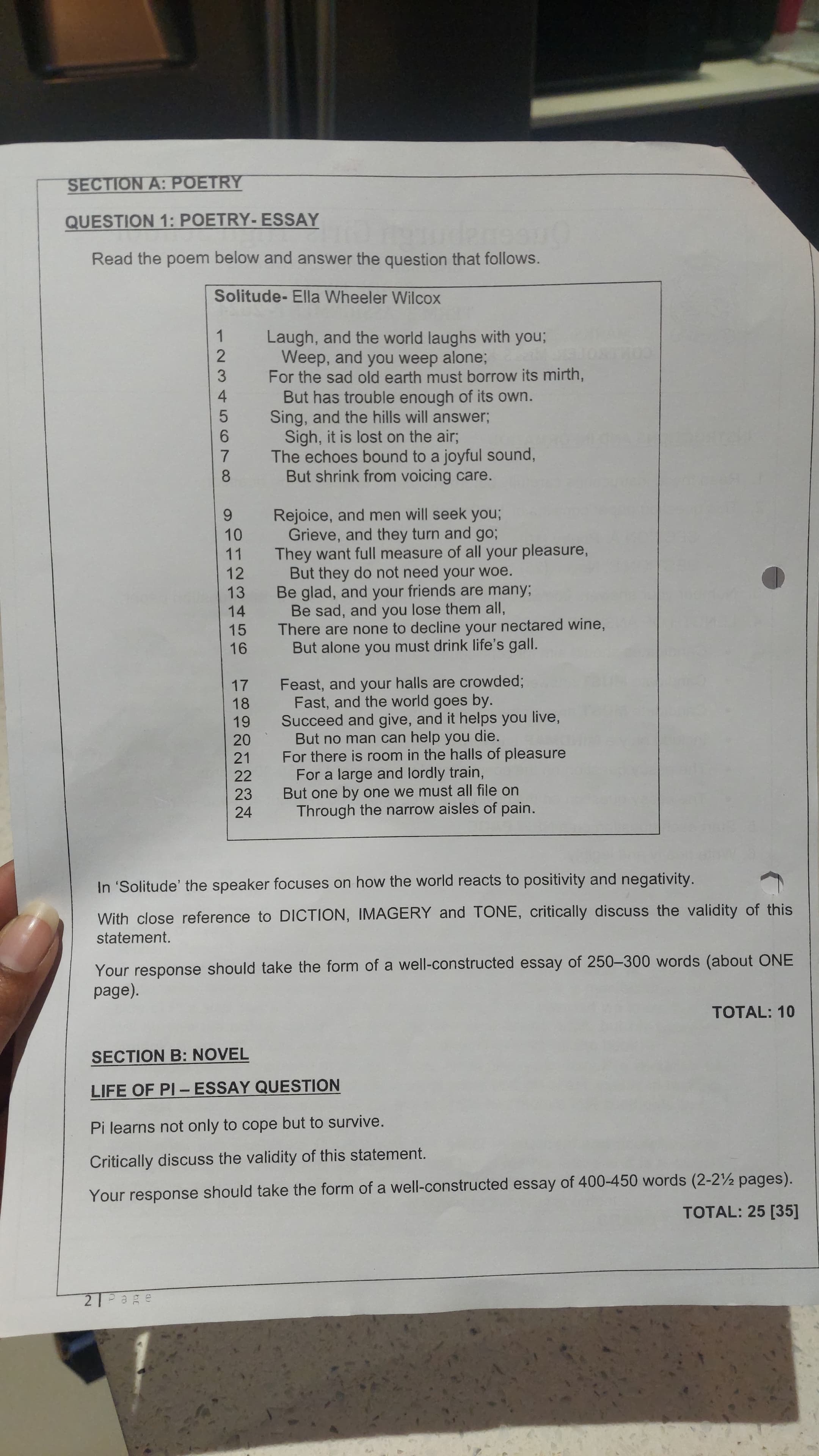 SECTION A: POETRY QUESTION 1: POETRY- ESSAY | StudyX