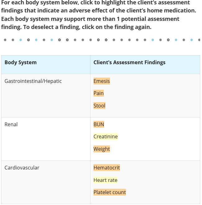 For each body system below, click to | StudyX