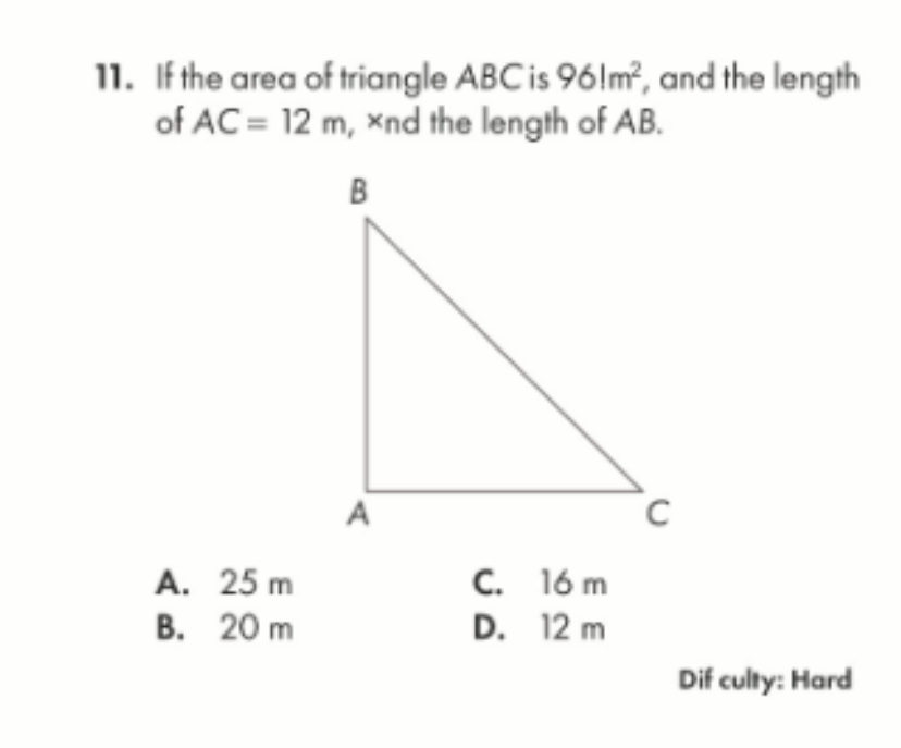 If the area of triangle ABC is 961 m², and