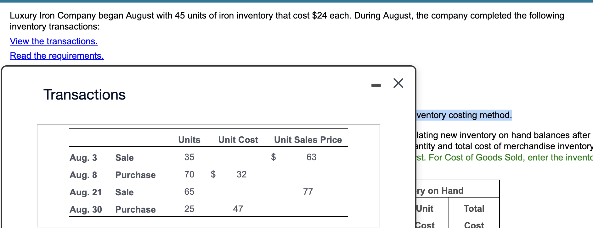 Luxury Iron Company began August with 45 | StudyX