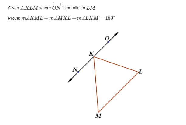 Given $ KLM$ where $ {ON}$ is parallel to