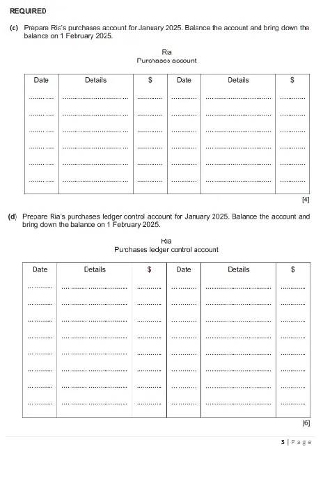 (c) Prepare Ria's purchases account for | StudyX
