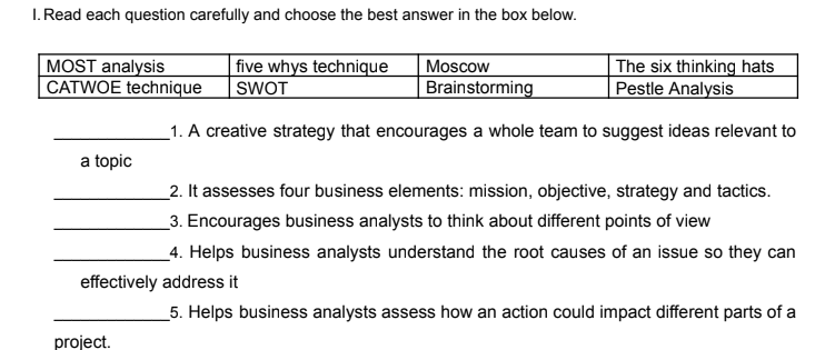 I. Read each question carefully and choose | StudyX