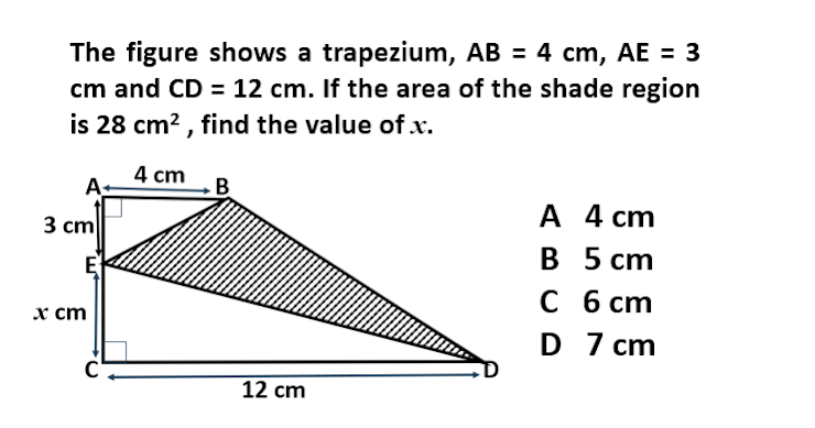 The figure shows a trapezium, AB = 4 cm, AE | StudyX
