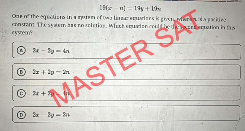 $ 19(x-n) = 19y + 19n$ One of the equations | StudyX