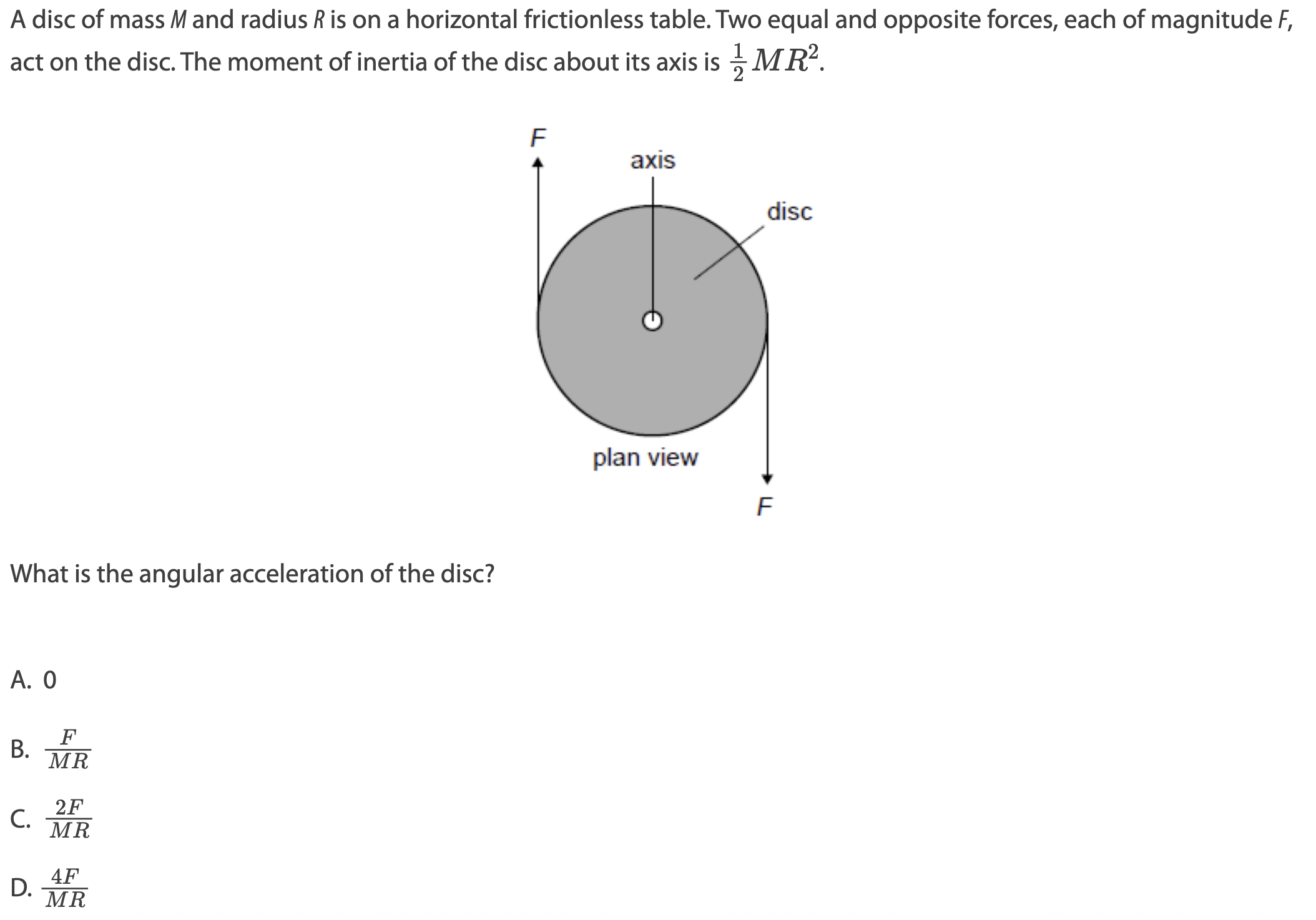 A disc of mass $M$ and radius $R$ is on a | StudyX