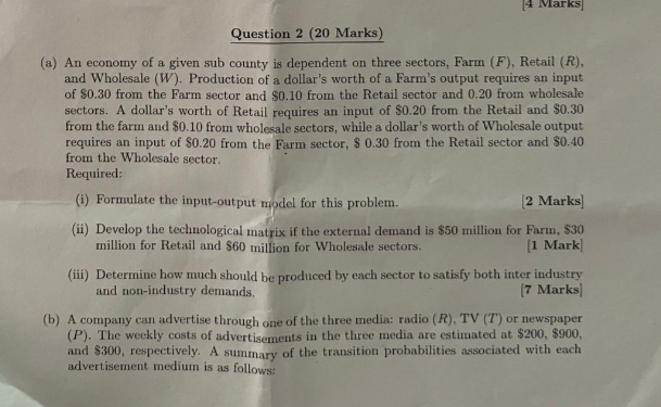 Question 2 (20 Marks) (a) An economy of a | StudyX