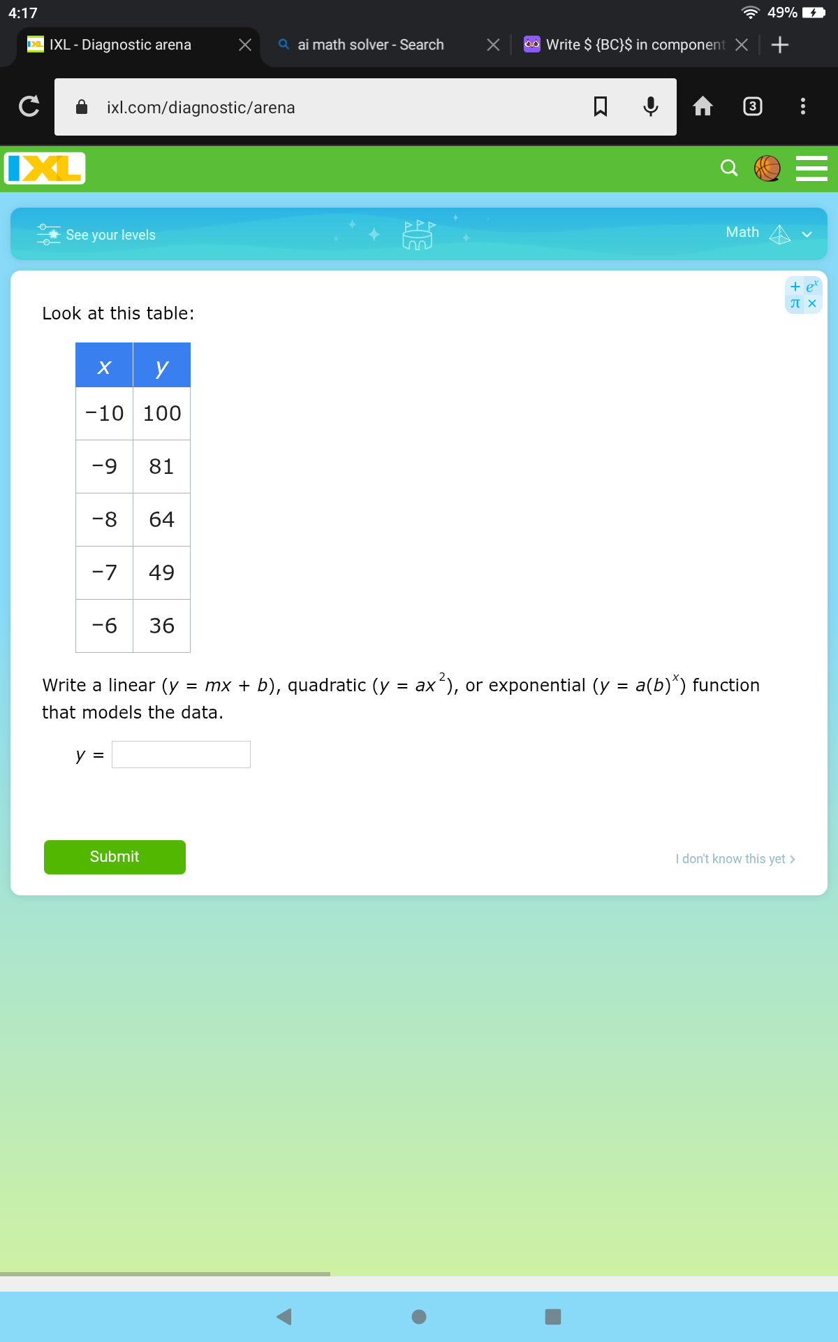 Look at this table: | x | y | |---|---| | | StudyX