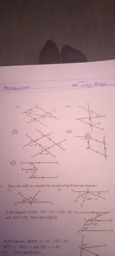 Show that ABC is a straight line in each of
