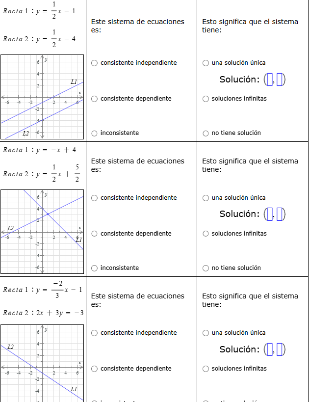 Recta 1: $y = {1}{2}x - 1$ Recta 2: $y = | StudyX