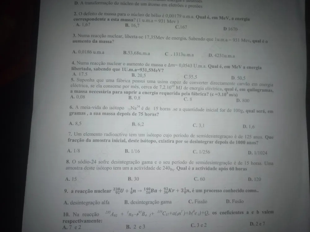 2. O defeito de massa para o núcleo de hélio | StudyX