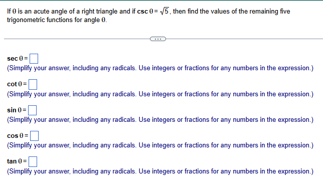 If $ $ is an acute angle of a right triangle | StudyX