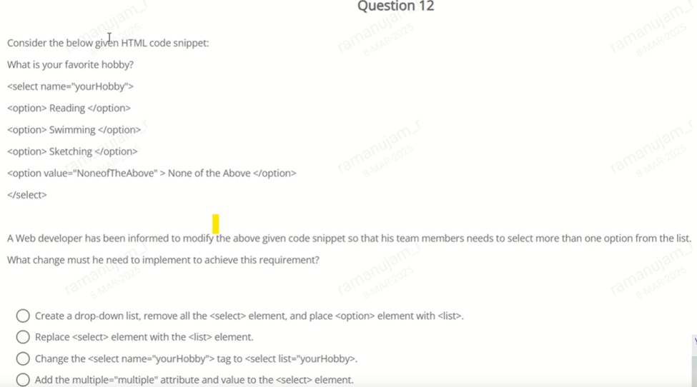 Consider the below given HTML code snippet: | StudyX