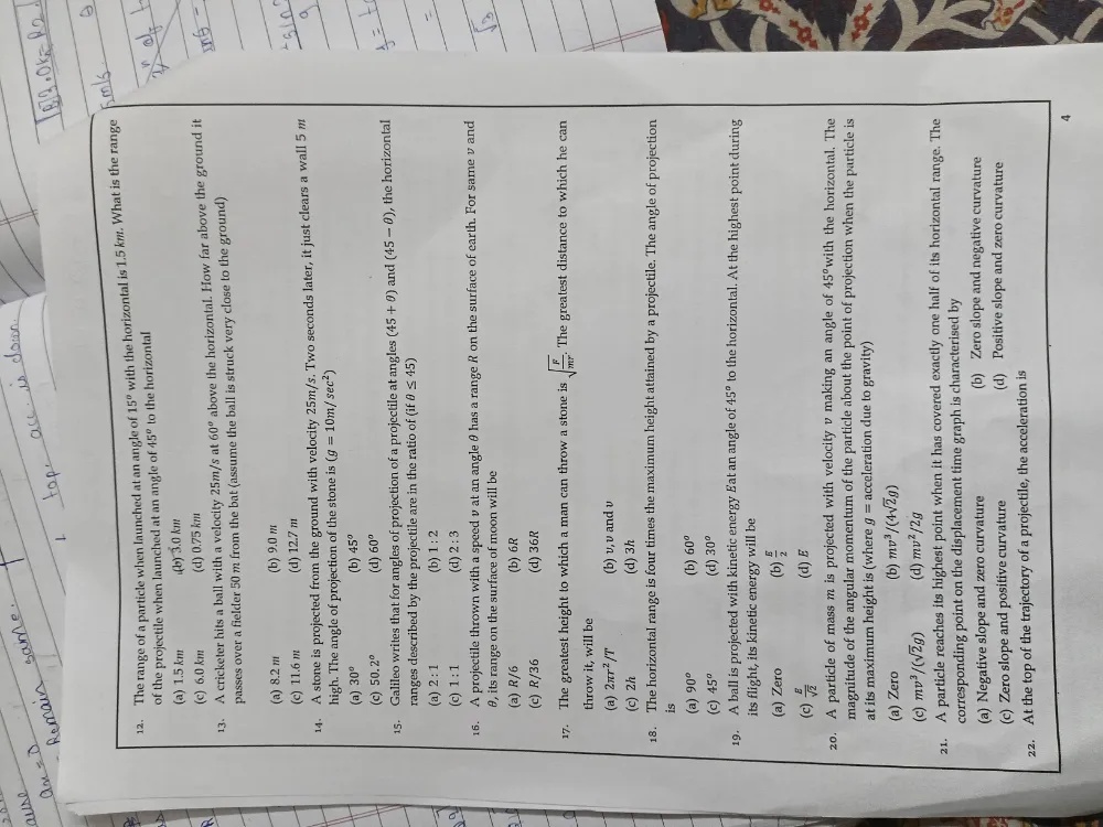 12. The range of a particle when launched at | StudyX