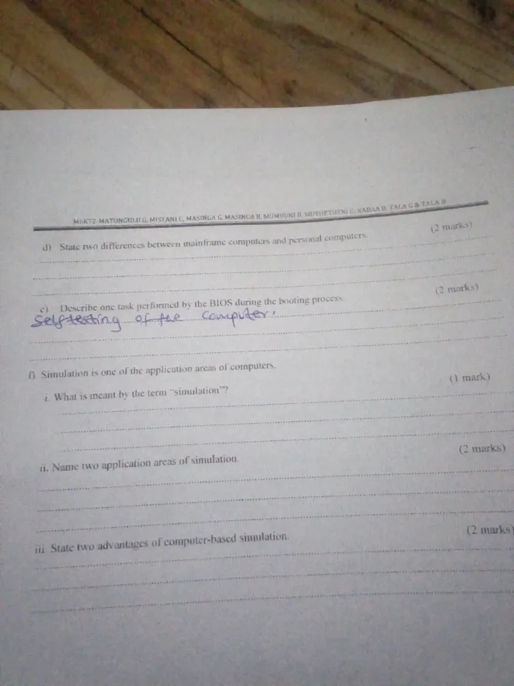 d) State two differences between mainframe | StudyX