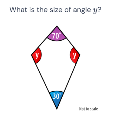 What is the size of angle y? 70° y 30° y | StudyX