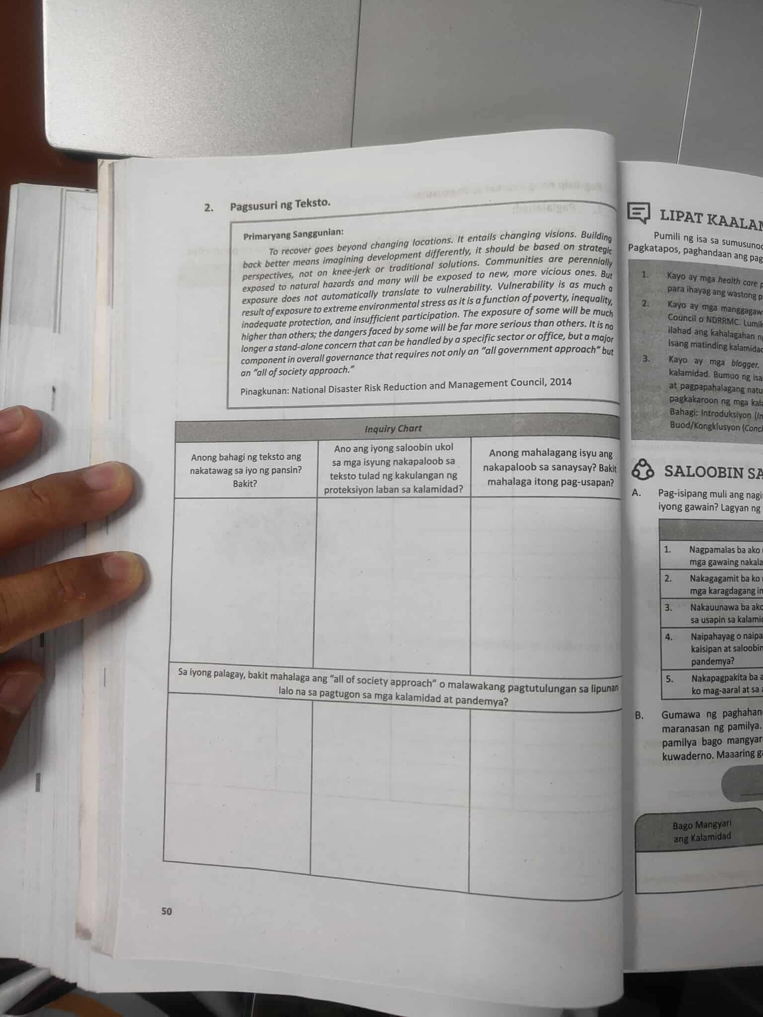 Inquiry Charts | Ano bahagi ng teksto ang | StudyX