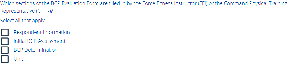 Which sections of the BCP Evaluation Form | StudyX