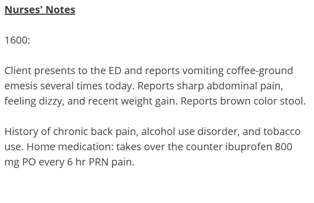 Nurses' Notes 1600: Client presents to the | StudyX