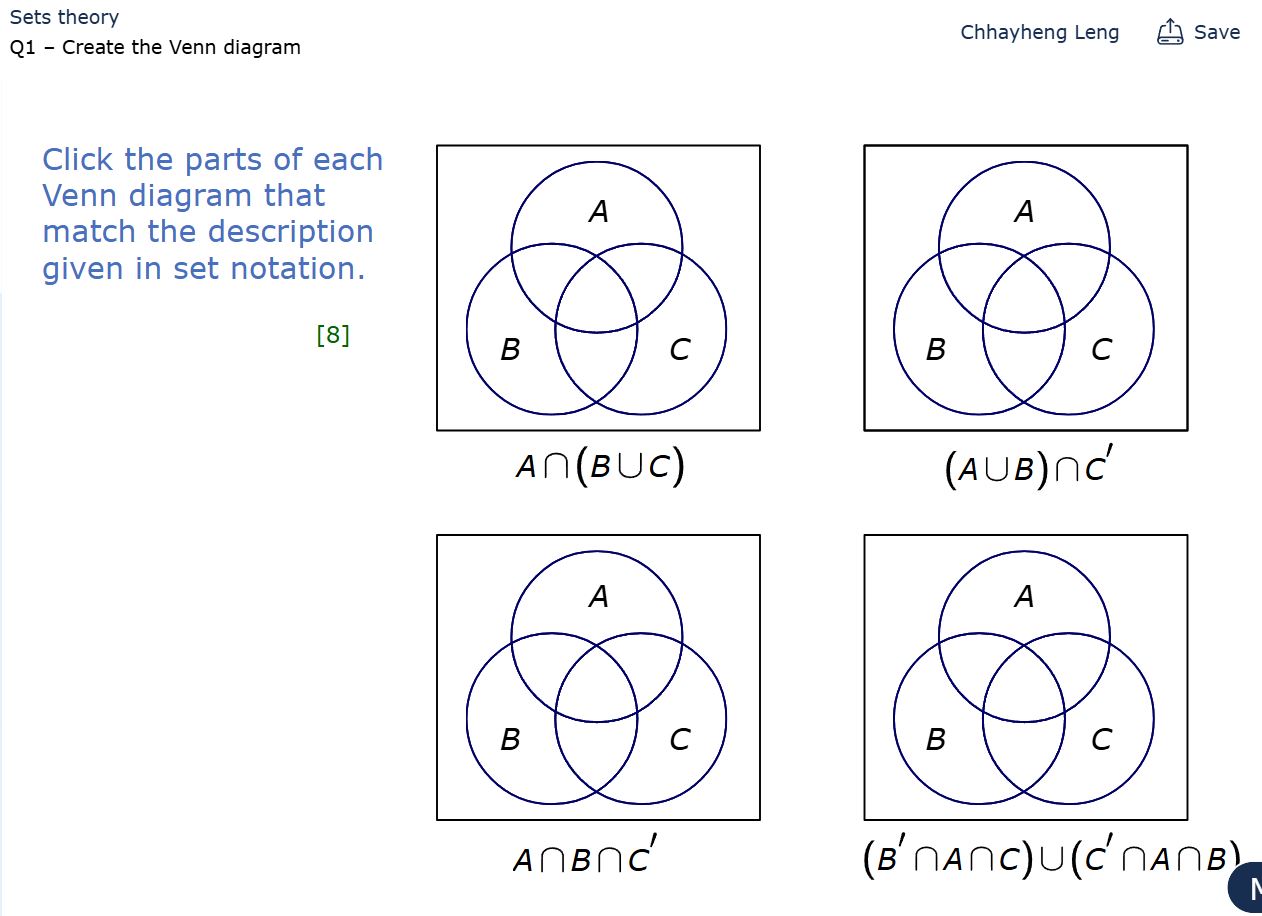 Click the parts of each Venn diagram that