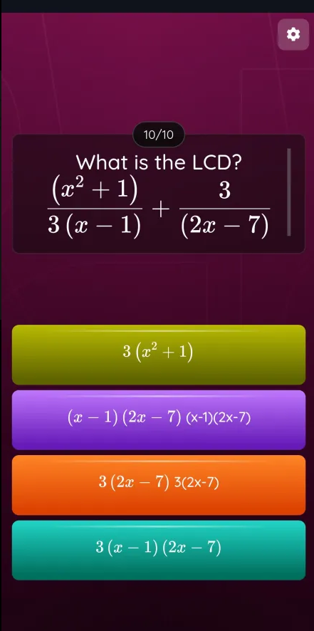 What is the LCD? $ {(x^2 + 1)}{3(x - 1)} + | StudyX