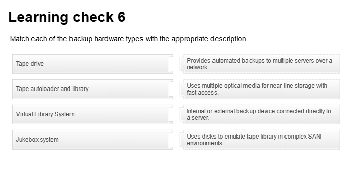 Match each of the backup hardware types with | StudyX