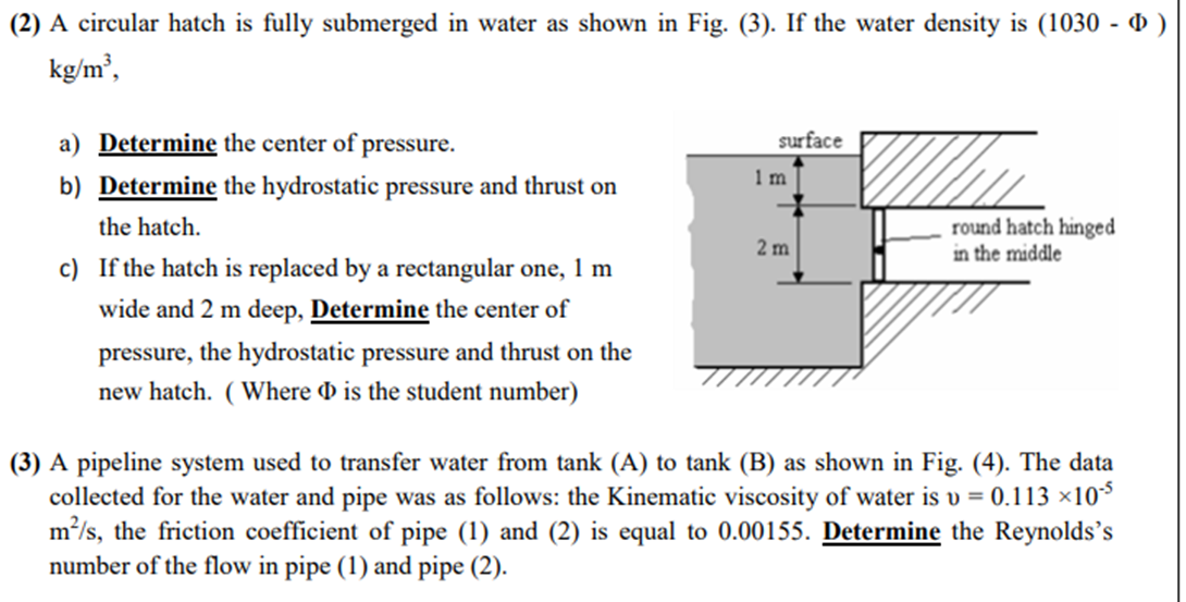 (2) A circular hatch is fully submerged in | StudyX