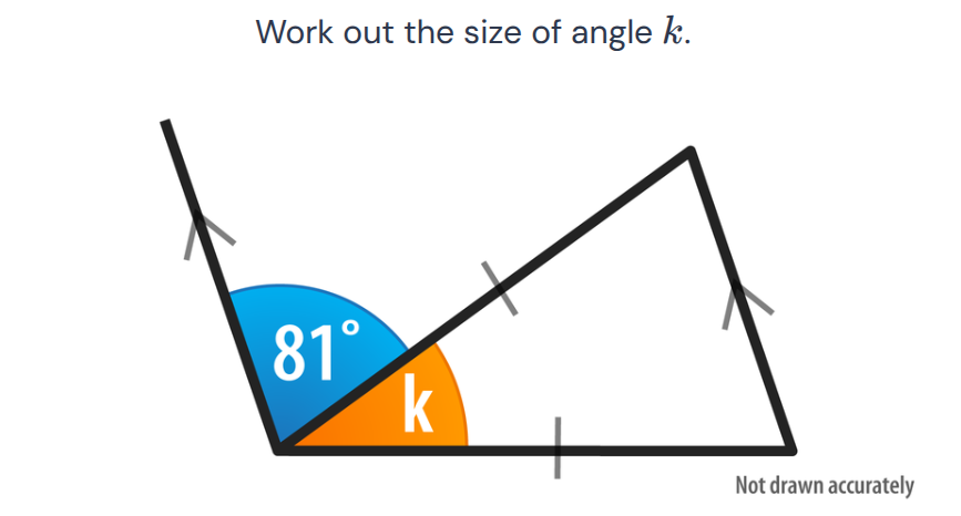 Work out the size of angle $k$. An angle of | StudyX