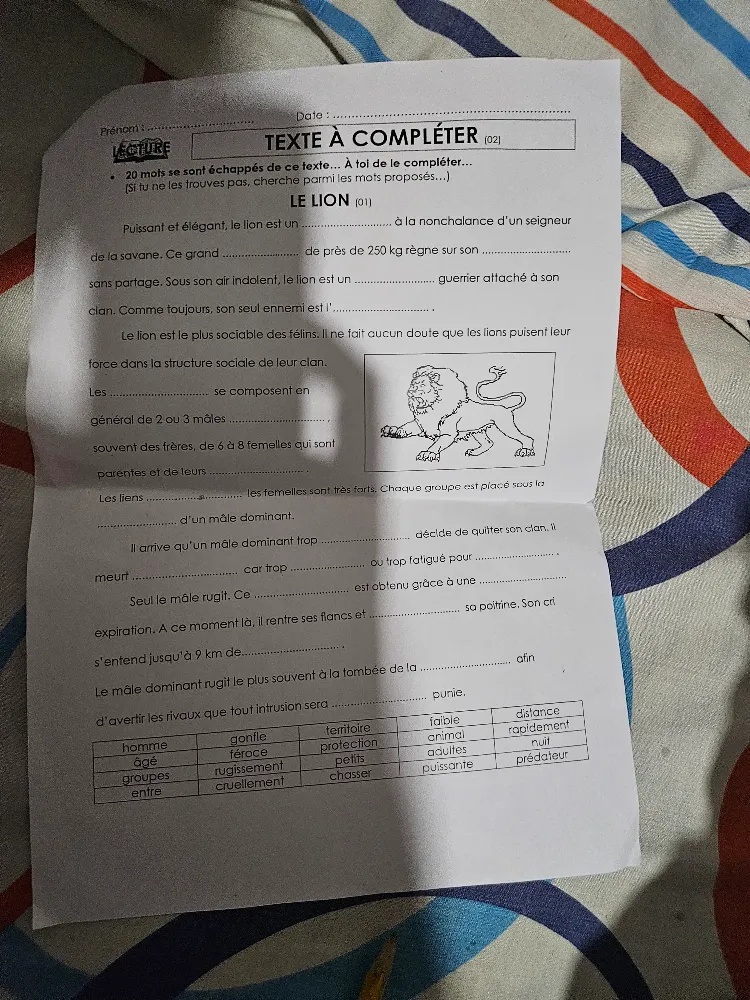 TEXTE À COMPLÉTER (02) 20 mots se sont | StudyX