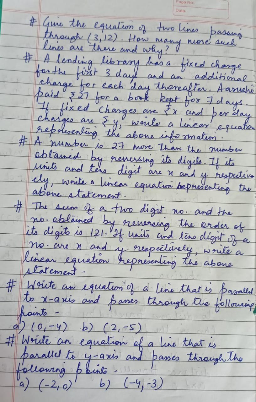 # Give the equation of two lines passing | StudyX